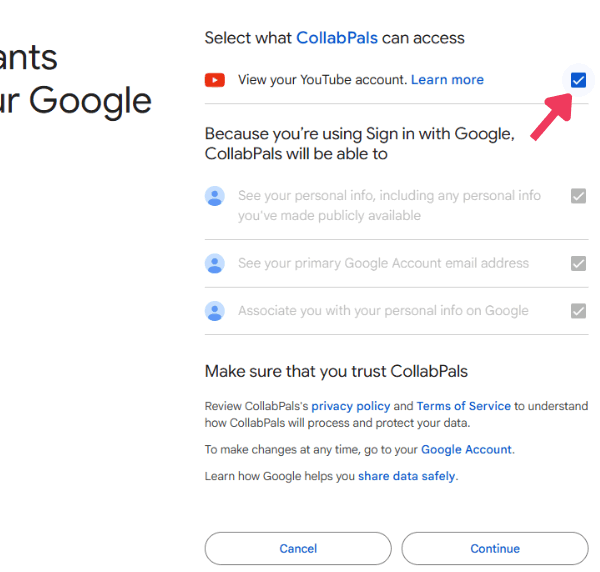 YouTube Permission Required | CollabPals